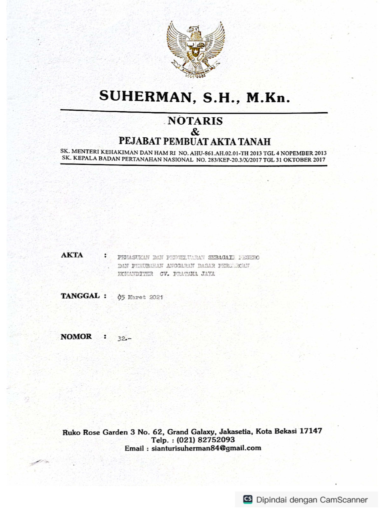 Akte Perubahan CV Pratama Jaya | PDF