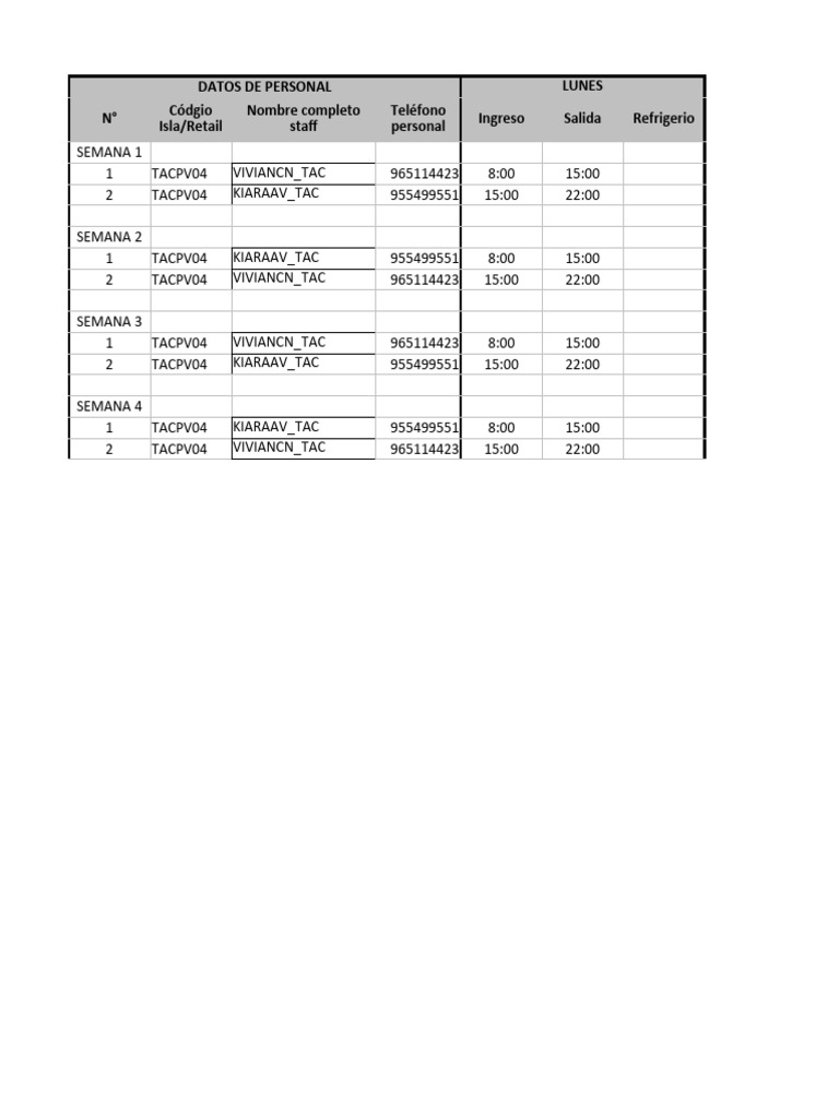 Horarios - Retail Moq-Ilo | PDF | Cooking, Food & Wine | Home & Garden