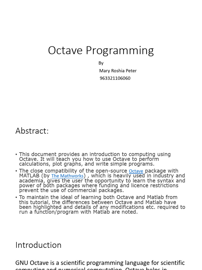 Octave Programming | PDF | Matlab | Computer Science Octave Programming | PDF | Matlab | Computer Science
