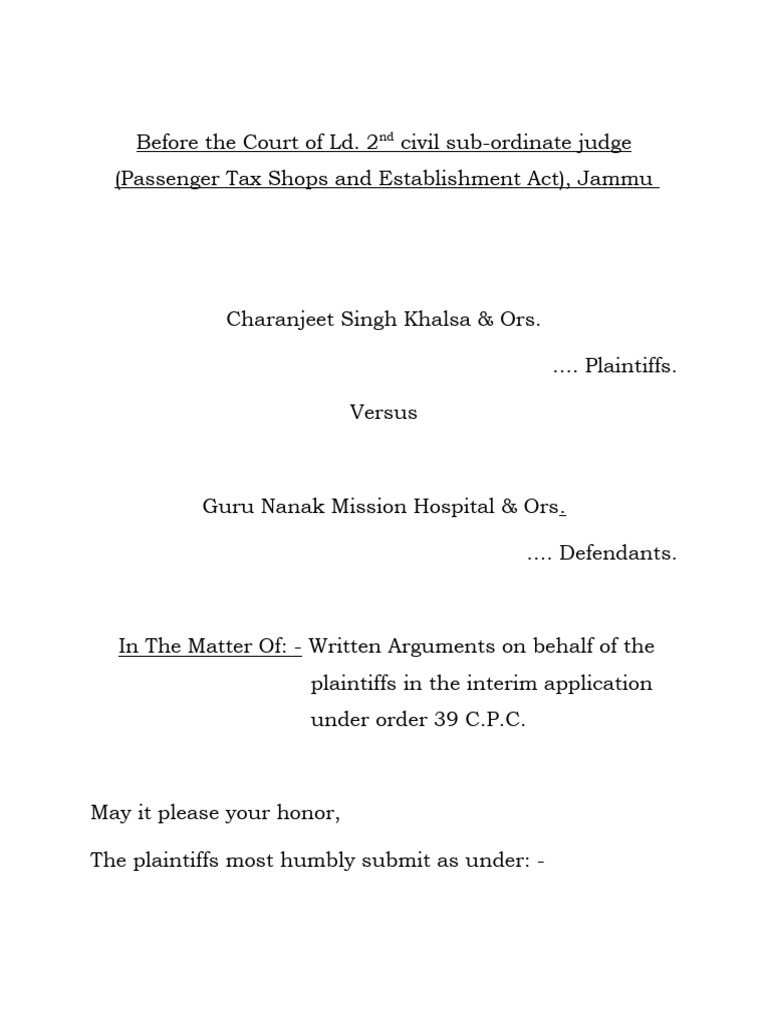 Written Argumnents Raina Ji | PDF | Lawsuit | Perjury