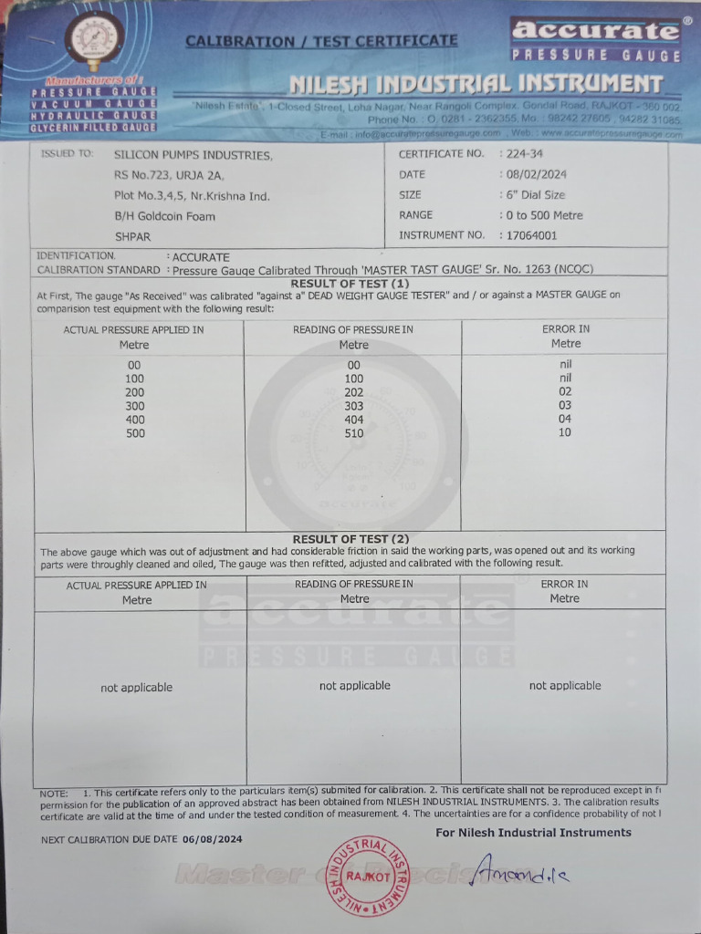 Nilesh Industrial Instrument | PDF | Calibration | Probability And Statistics