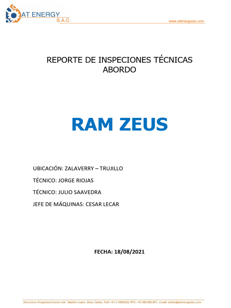 Reporte de Inspecciones Técnicas Abordo - Ram Zeus Agosto 2022 | PDF | Electricidad | Física ...