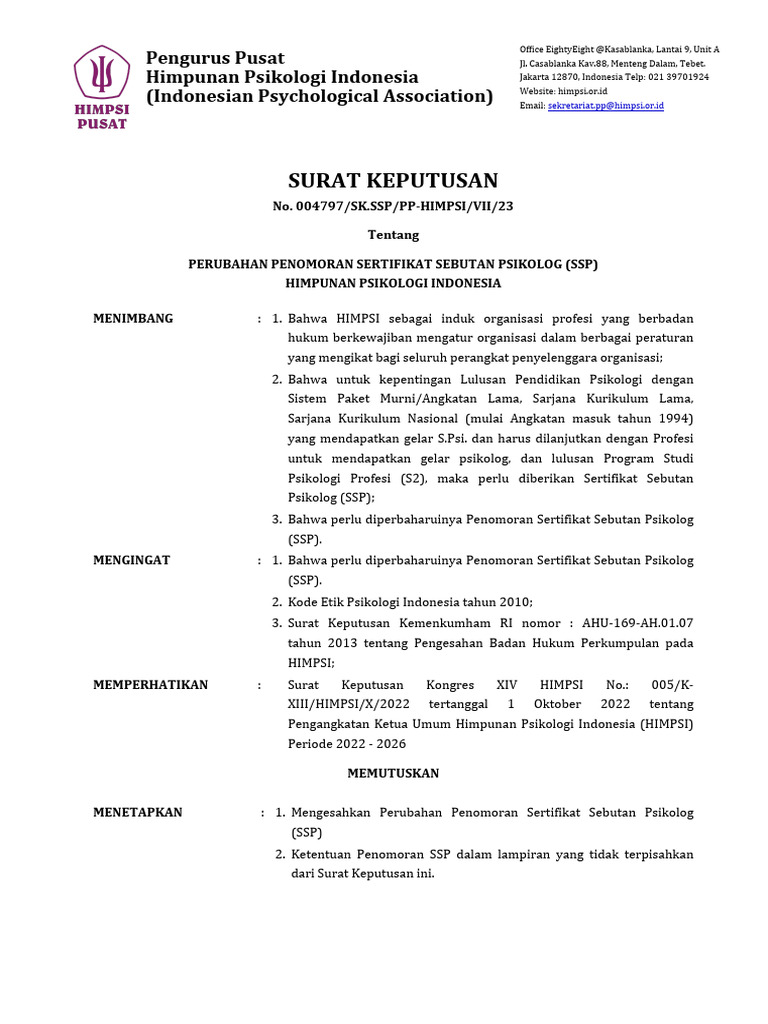 SK Perubahan Format Penomoran SSP - MIRA KANIA WARDHANI-v-2 | PDF
