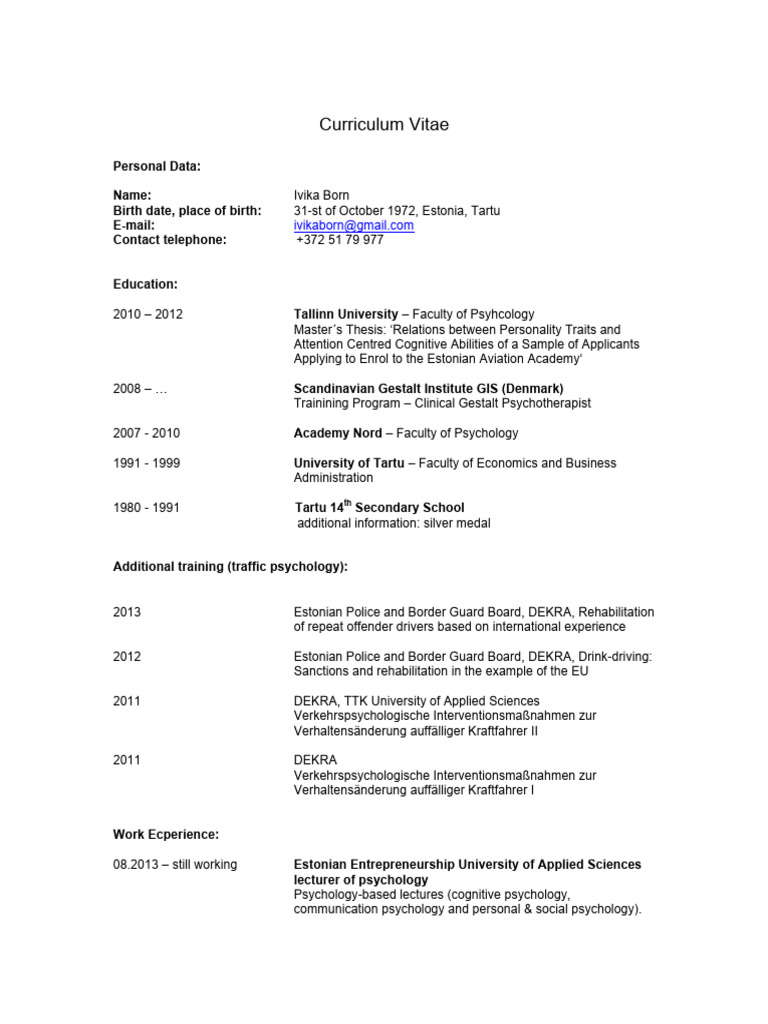 CV Template in Estonia | PDF | Psychotherapy | Psychology