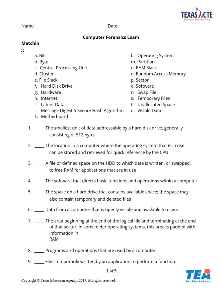 Computer Forensics Exam | PDF | Computer File | Operating System
