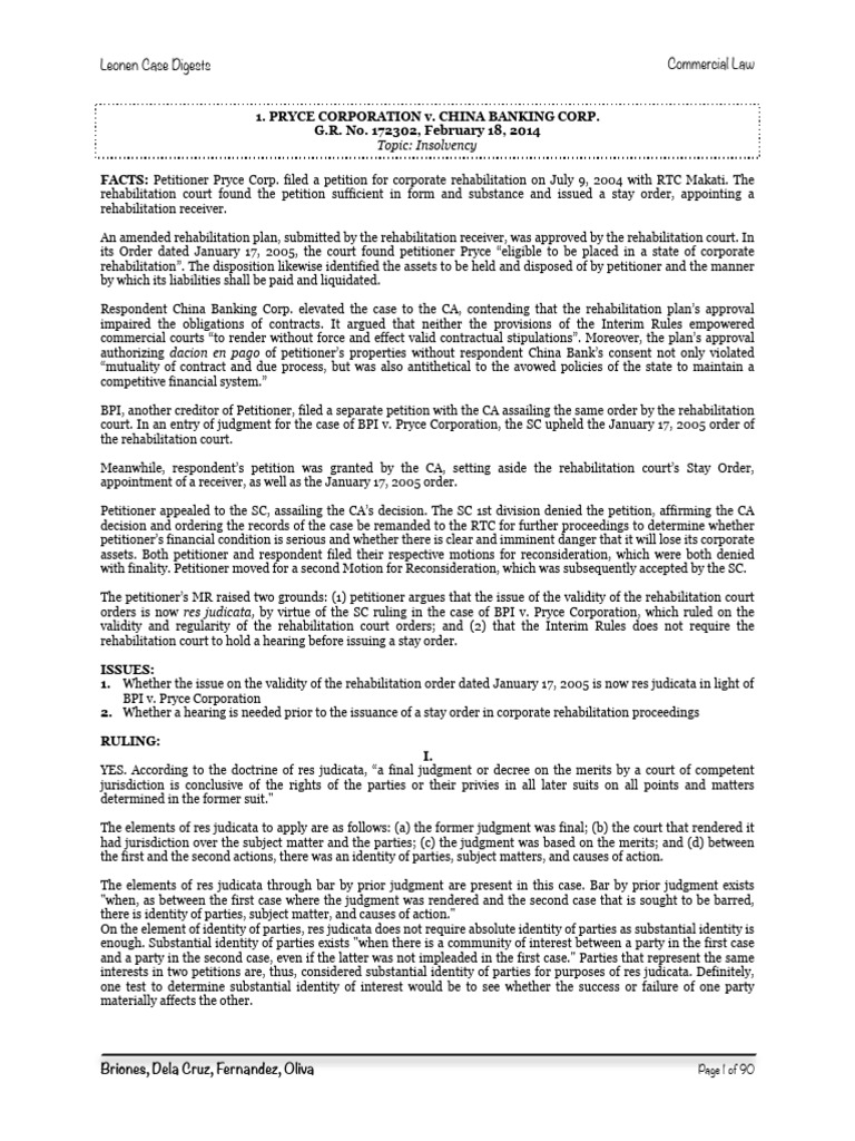 Leonen Case Digests-COMPLETE | PDF | Surety | Res Judicata