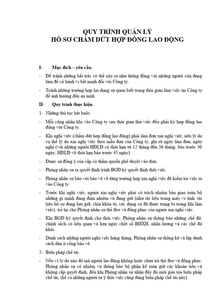 Quy Trinh Quan Ly Hs Cham Dut Lao Dong | PDF