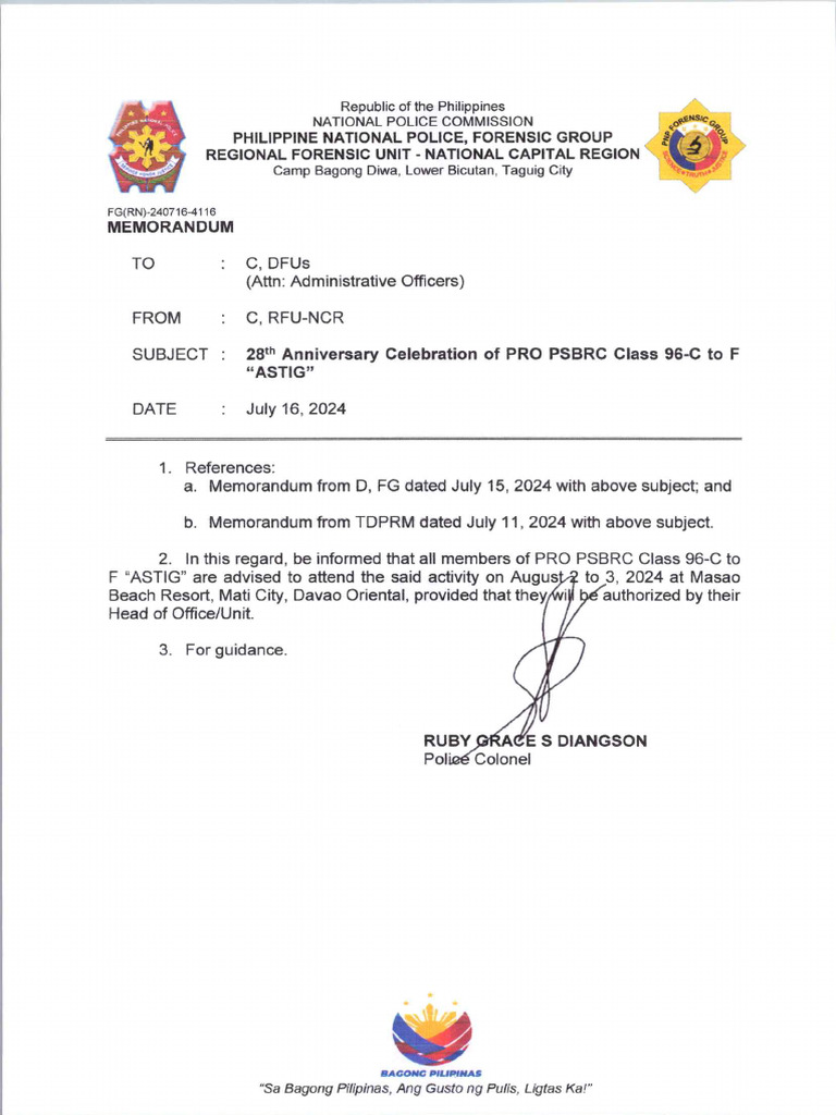 28th Anniversary Celebration of PRO PSBRC Class 96-C To F "ASTIG" | PDF