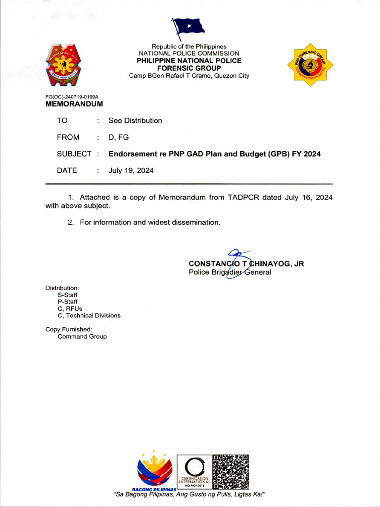 Endorsement Re PNP GAD Plan and Budget (GPB) FY 2024 | PDF
