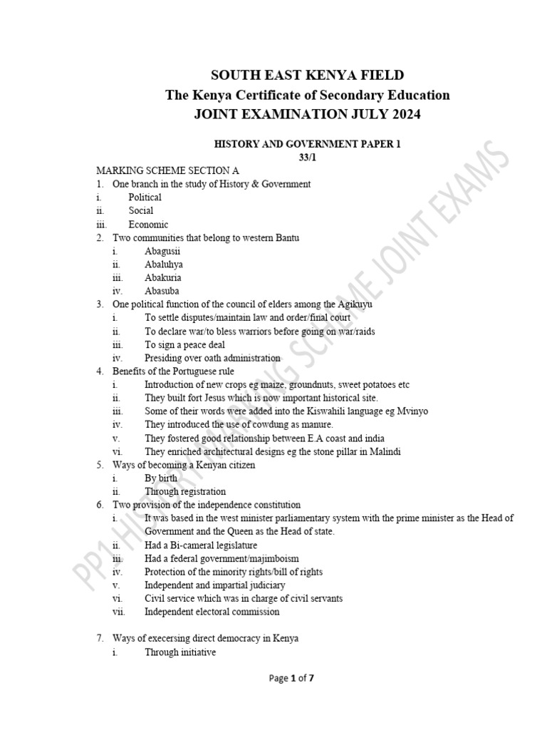History and Government Paper 1 | PDF | Kenya | Agriculture
