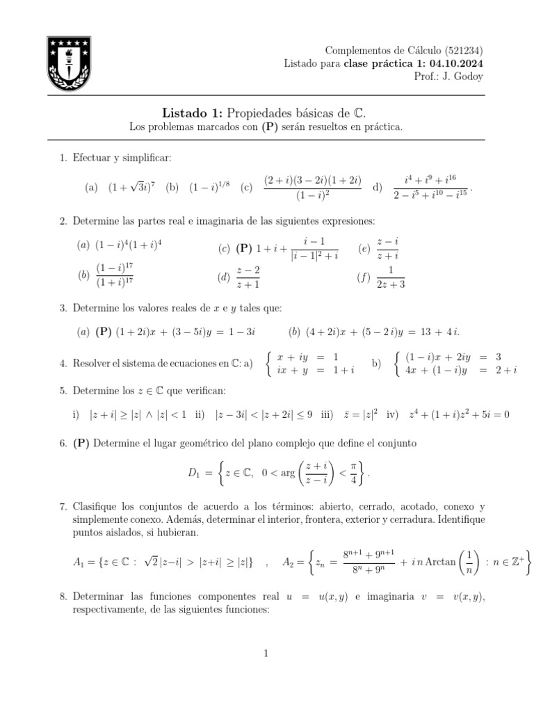 Listado 1 Complemento Calculo | PDF | Análisis matemático | Matemáticas