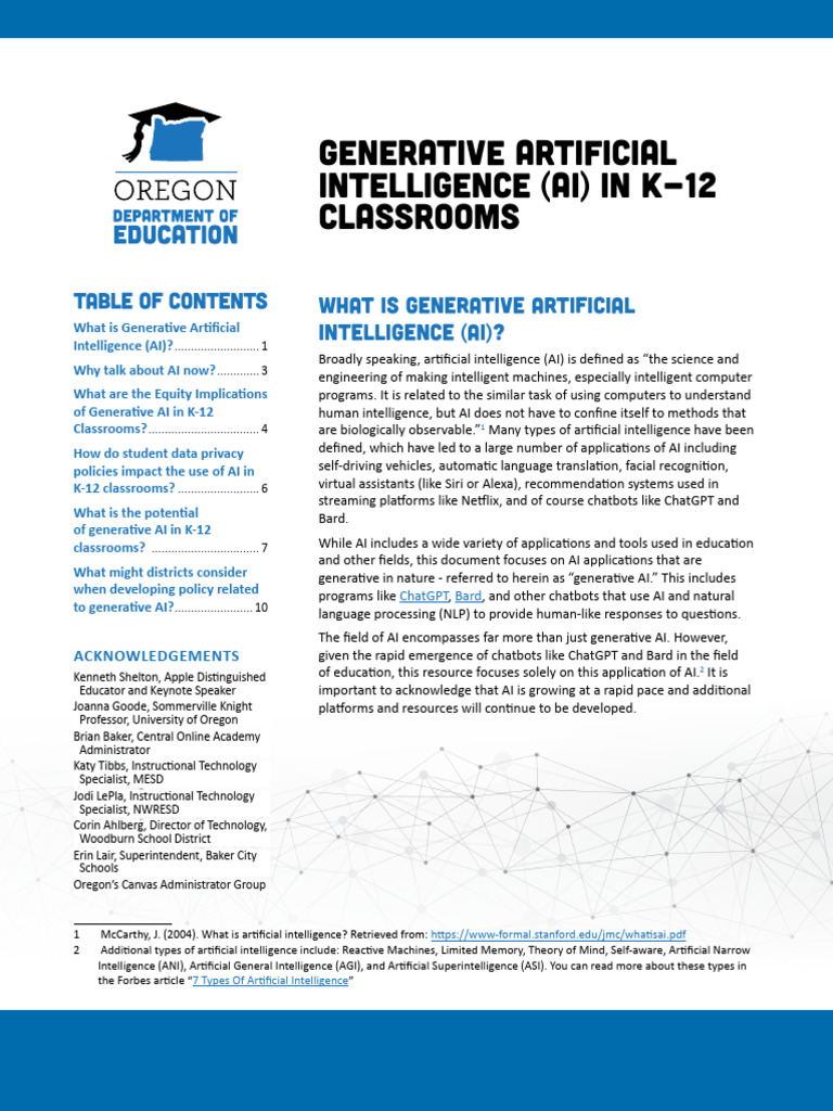 ODE Generative Artificial Intelligence Ai in K-12 Classrooms 2023 | PDF ...