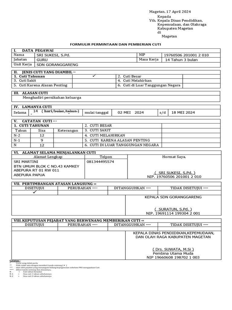 Formulir Cuti PNS | PDF