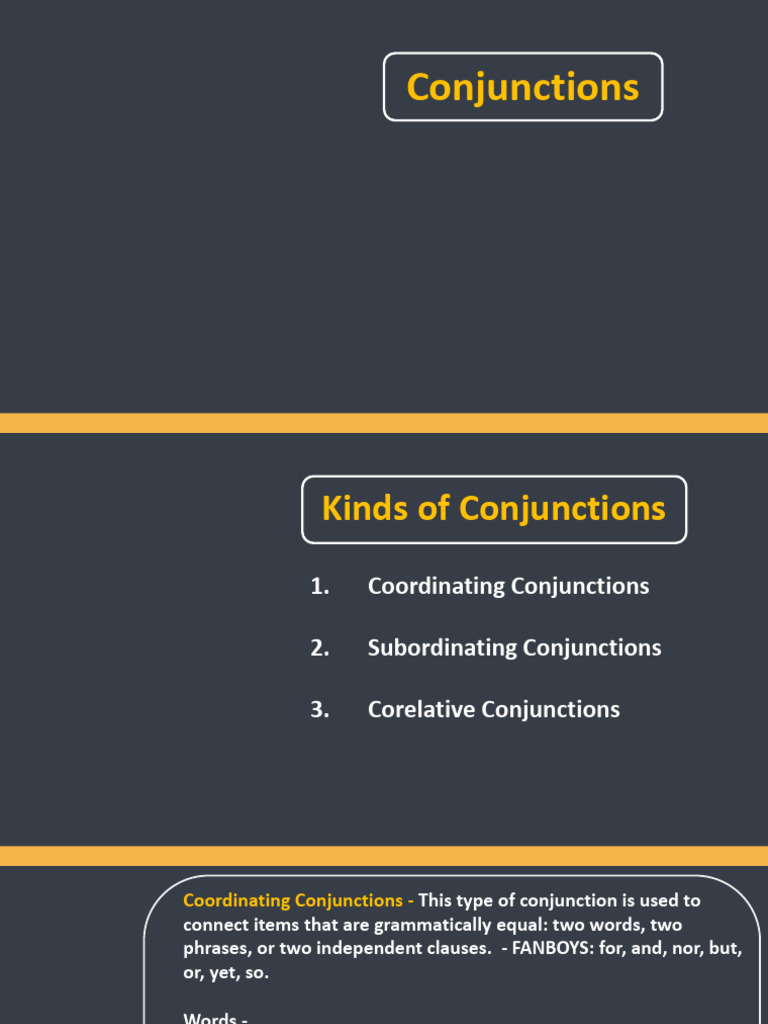 Conjunctions Grammar The One | PDF | Semantic Units | Languages
