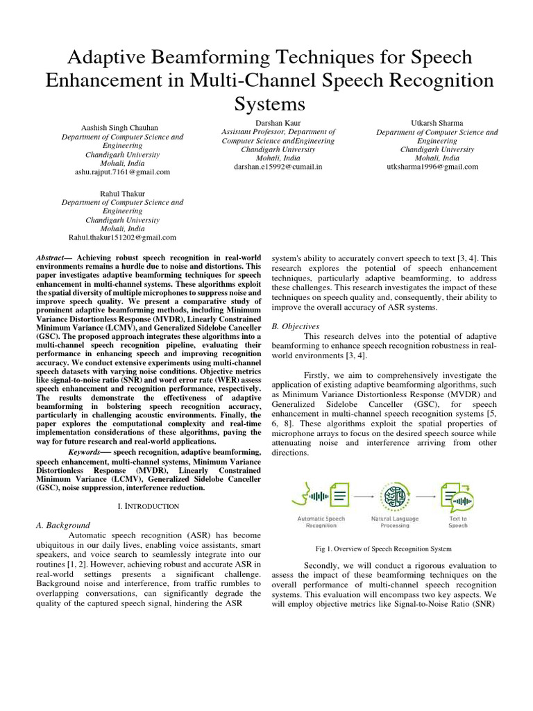 Adaptive Beamforming Techniques For Speech | PDF | Speech Recognition | Deep Learning