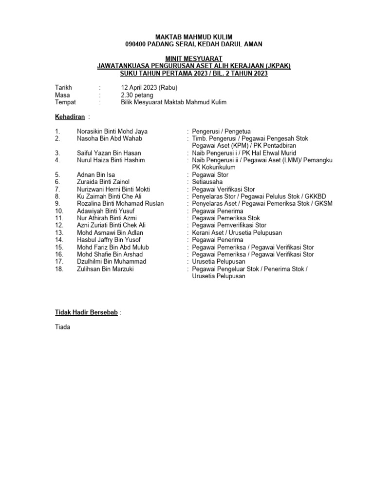 Suku Tahun 1 Bil 2 2023 | PDF