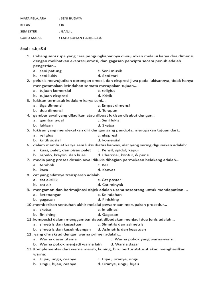 Soal Ganjil Seni Budaya Kls Viii&Ix | PDF