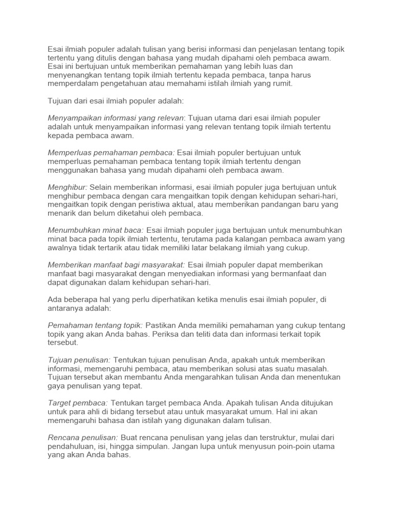 Esai Ilmiah Populer | PDF