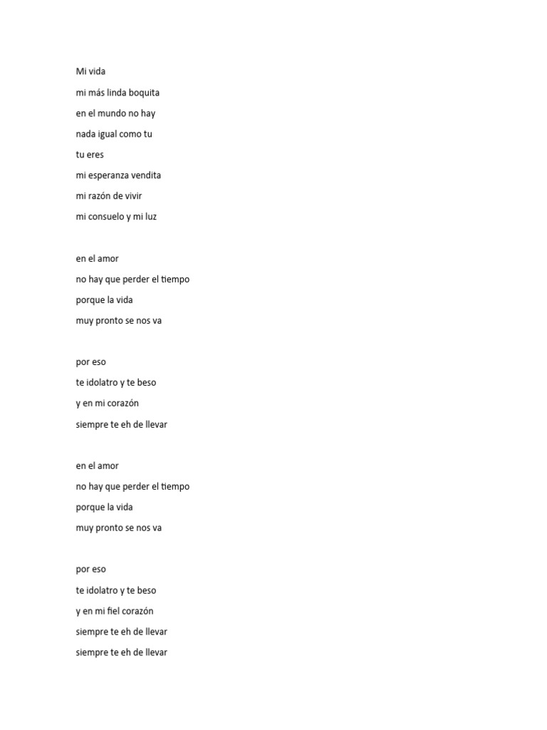 Mi Vida Letra de Cancion | PDF