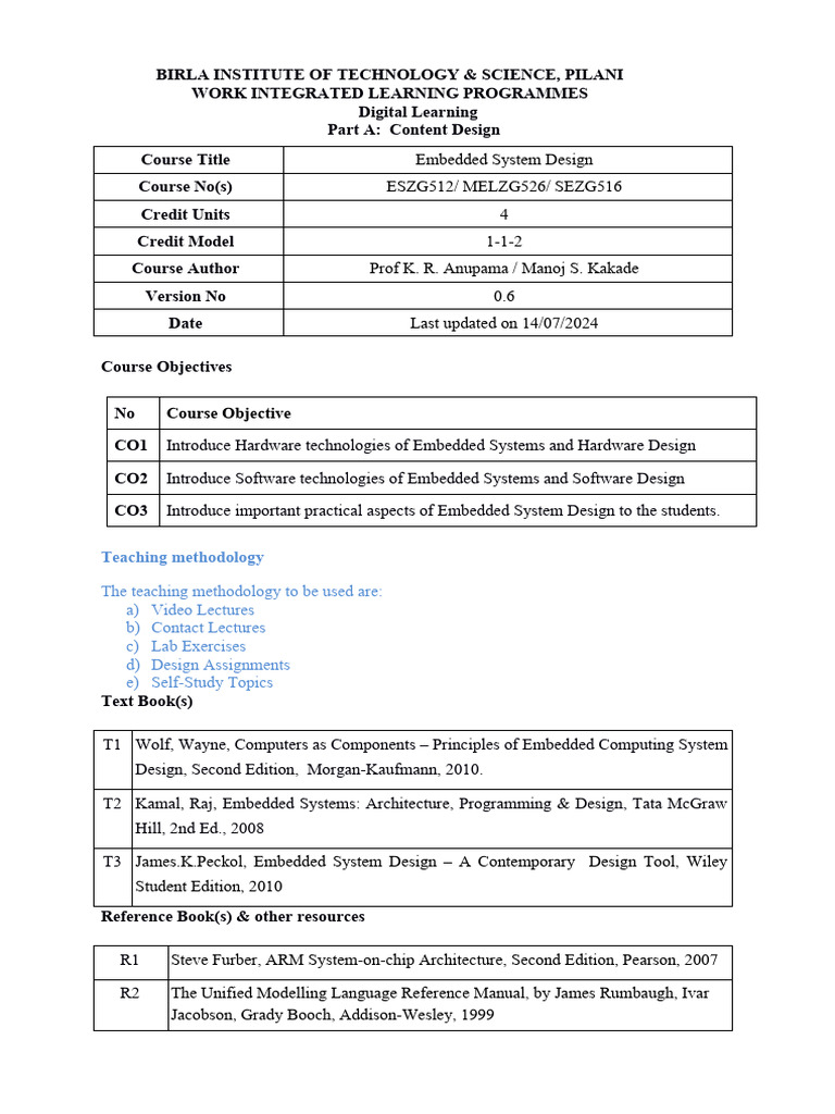 Es ZG512 Course Handout Revised | PDF | Embedded System | Unified ...