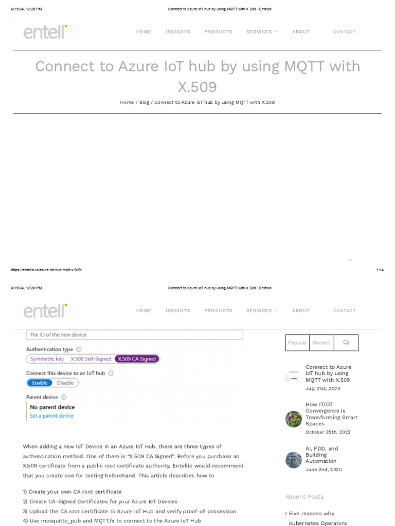 Connect To Azure IoT Hub by Using MQTT With X.509 - Entellio | PDF | Internet Of Things | Computing