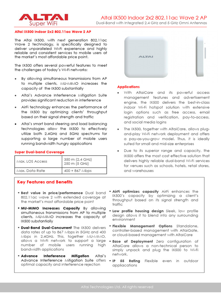 Altai IX500 Catalog Eng 210830 | PDF | Ieee 802.11 | Wi Fi