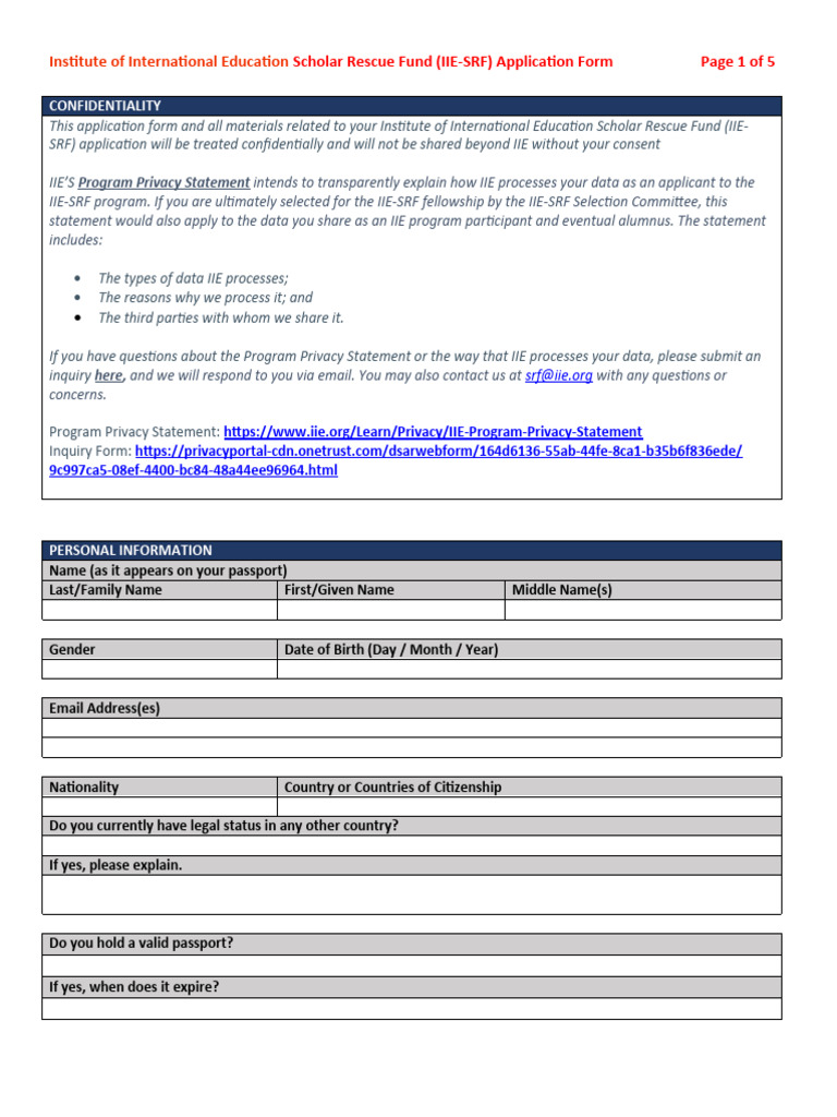 IIE SRF Application Form March 2023 | PDF | Privacy | Doctor Of Philosophy