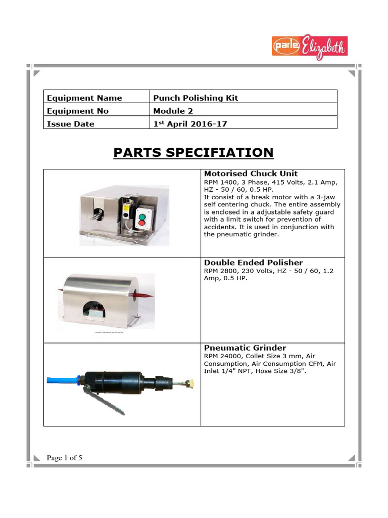 Punch Polishing Kit Specifications | PDF | Grinding (Abrasive Cutting ...
