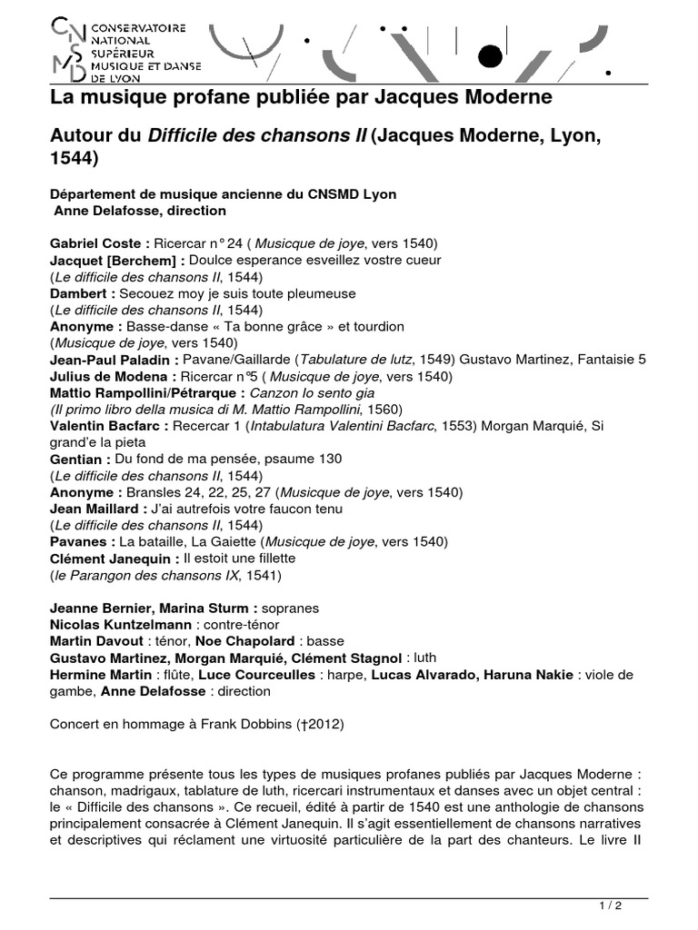 Musique profane de Jacques Moderne | PDF | Renaissance