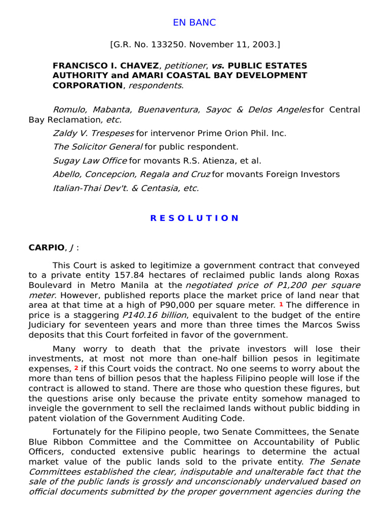 Chavez v. PEA and Amari, G.R. 133250, July 09, 2002 | PDF | Property ...