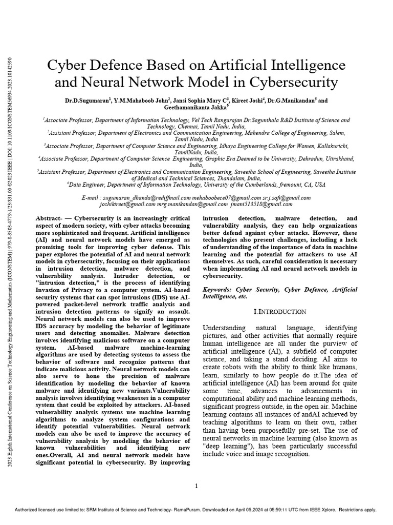 Cyber Defence Based On Artificial Intelligence and Neural Network Model in Cybersecurity | PDF ...