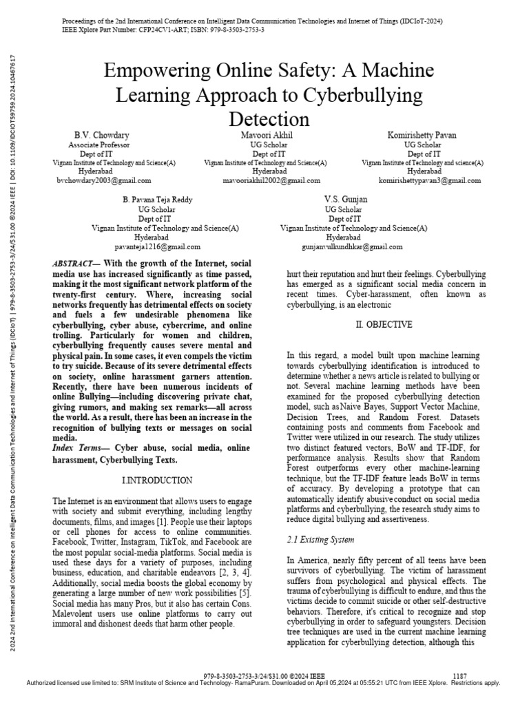 Empowering Online Safety A Machine Learning Approach To Cyberbullying Detection Pdf