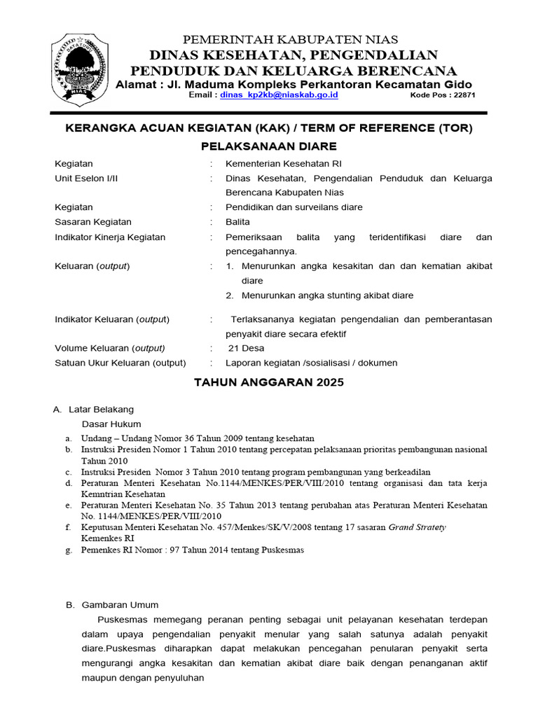 Tor Diare Puskesmas Gido Tahun 2024 Final | PDF