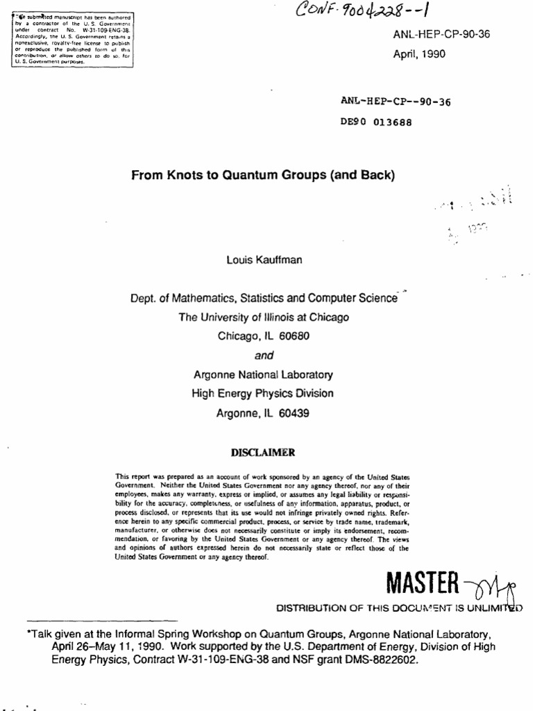 Louis Kauffman - From Knots To Quantum Groups (And Back) | PDF | Matrix ...