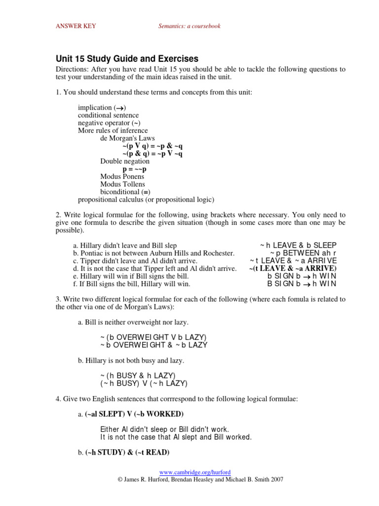Unit 15 Study Guide and Exercises | PDF | Logical Consequence | Logic