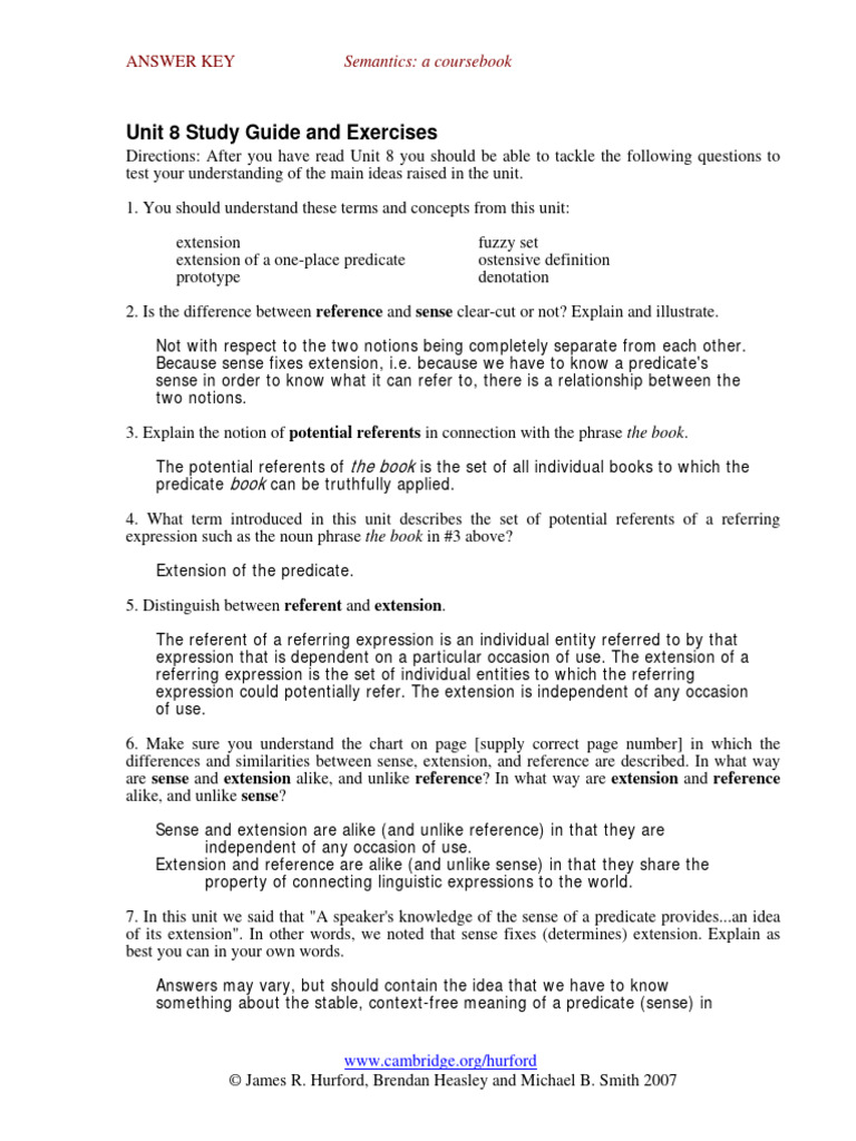 Unit 8 Study Guide and Exercises | PDF | Predicate (Grammar) | Semantics