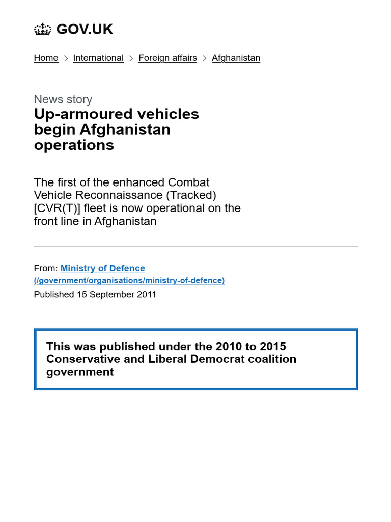 Up-Armoured Vehicles Begin Afghanistan Operations - GOV - Uk | PDF ...