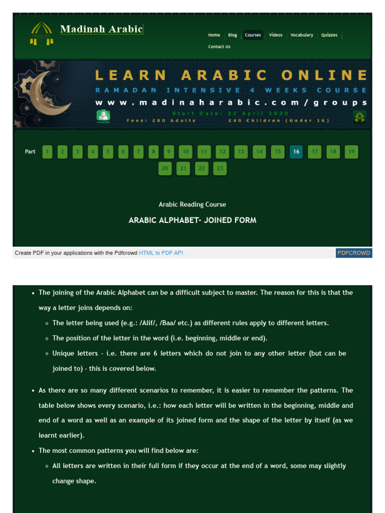 Arabic Alphabet Joining Guide | PDF | Arabic | Writing