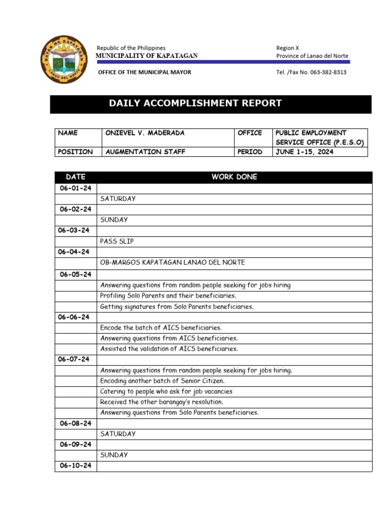 Daily-Accomplishment-Report June | PDF | Industrial Relations | Employment