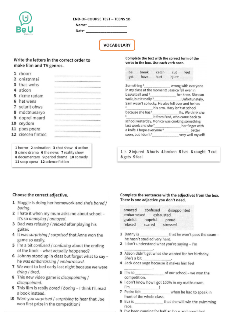 Eoct t1b - Vocab & Grammar - Answer Keys | PDF