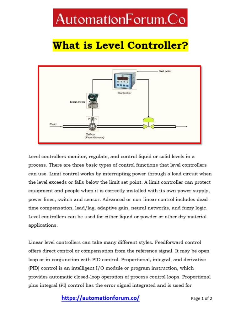 Level Controller - A Schematic Overbiew | PDF | Control Theory ...