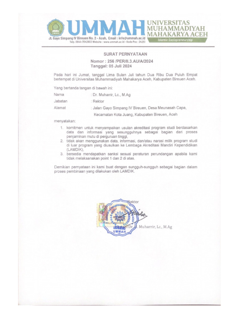 Surat Pernyataan Kebenaran Data-1 | PDF