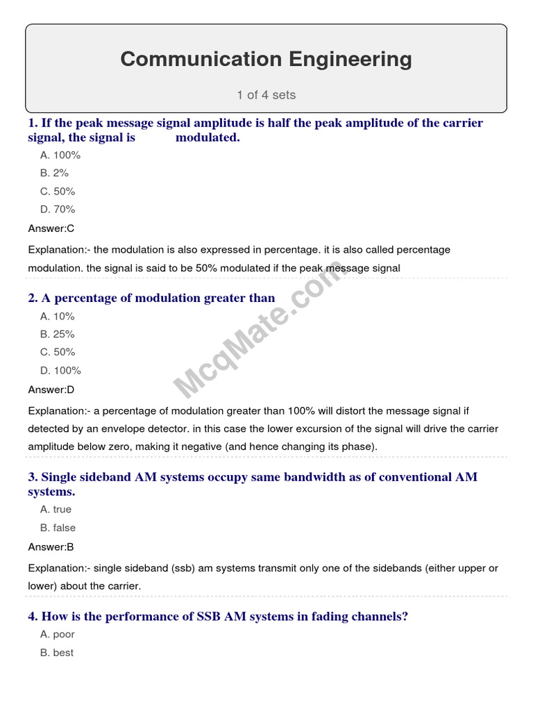 Communication-Engineering (Set 1) | PDF | Detector (Radio) | Frequency Modulation
