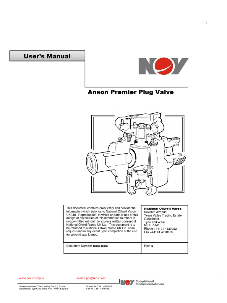 M03-04 Anson Premier Plug Valve Rev 5 NOV | PDF | Valve | Nut (Hardware)