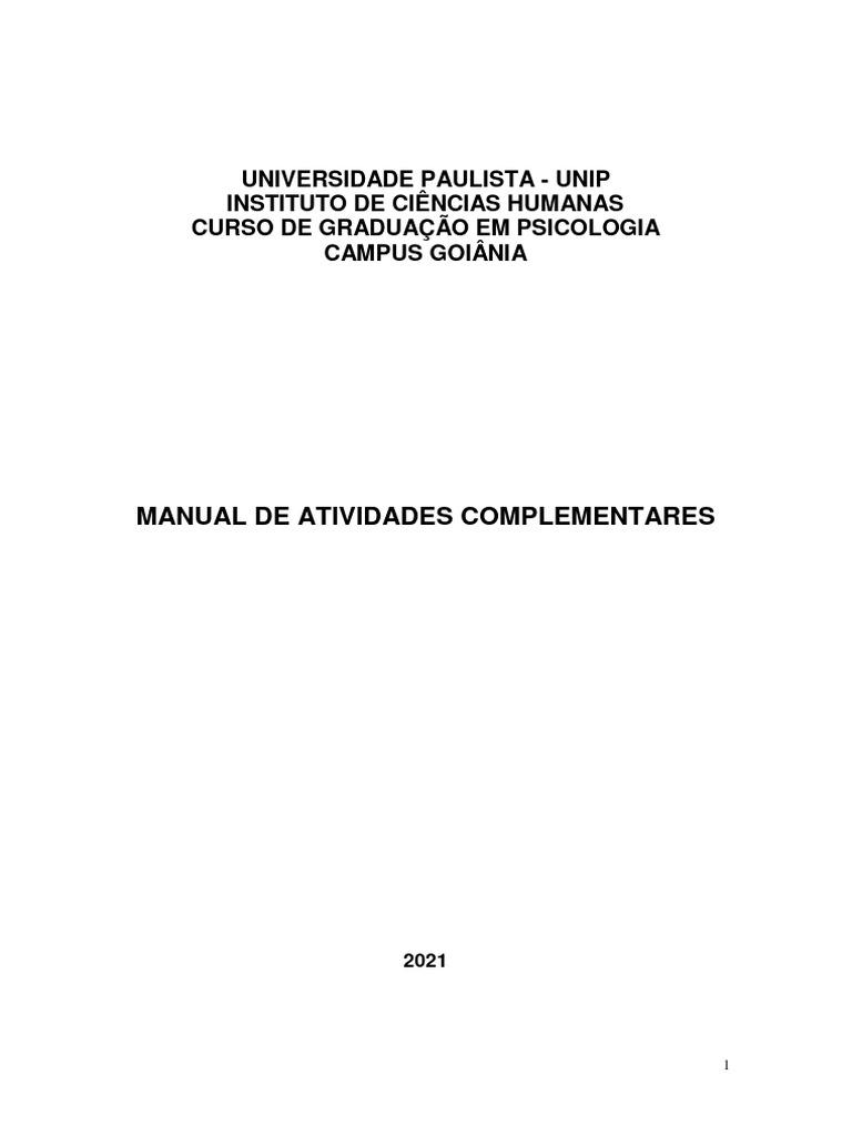 MANUAL DE ATIVS COMPLEMENTARES - Atualizado - 2021 | PDF | Psicologia | Pedagogia