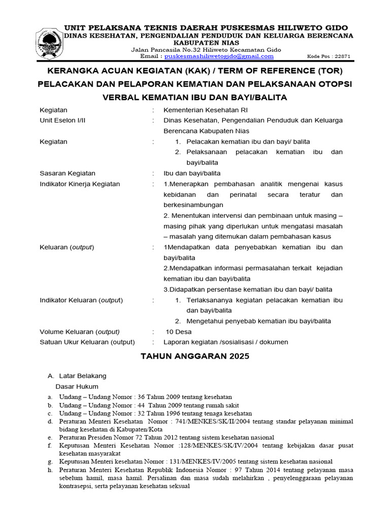 Tor Pelacakan Kematian Ibu Hamil Amp Puskesmas Gido Tahun 2024-1 | PDF