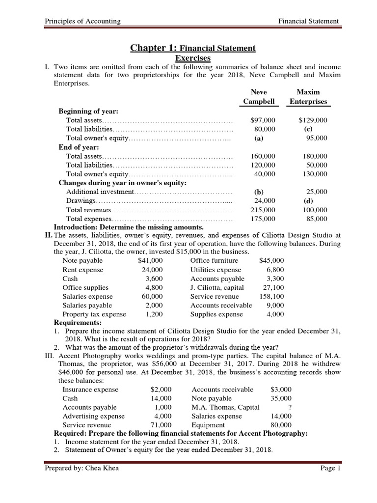 Financial Statement Analysis Exercises | PDF | Balance Sheet | Expense