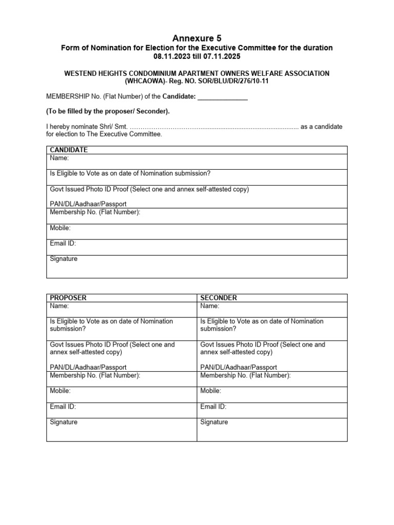 Annexure 5 2023 - 10 - 14 - Election Nomination Form | PDF | Government ...