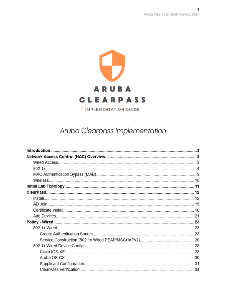 Aruba Clearpass Implementation | PDF | Radius | Computer Network