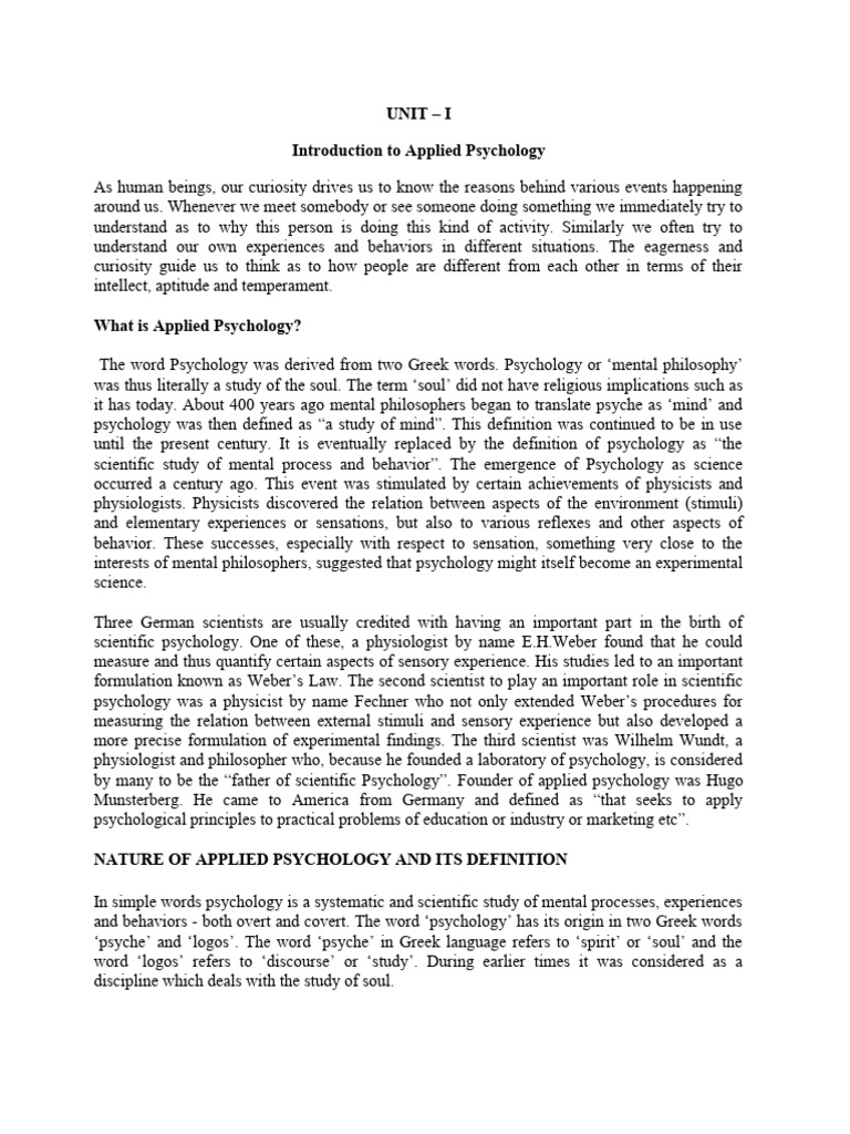 Unit 1. Introduction To Psychology | PDF | Psychology | Unconscious Mind